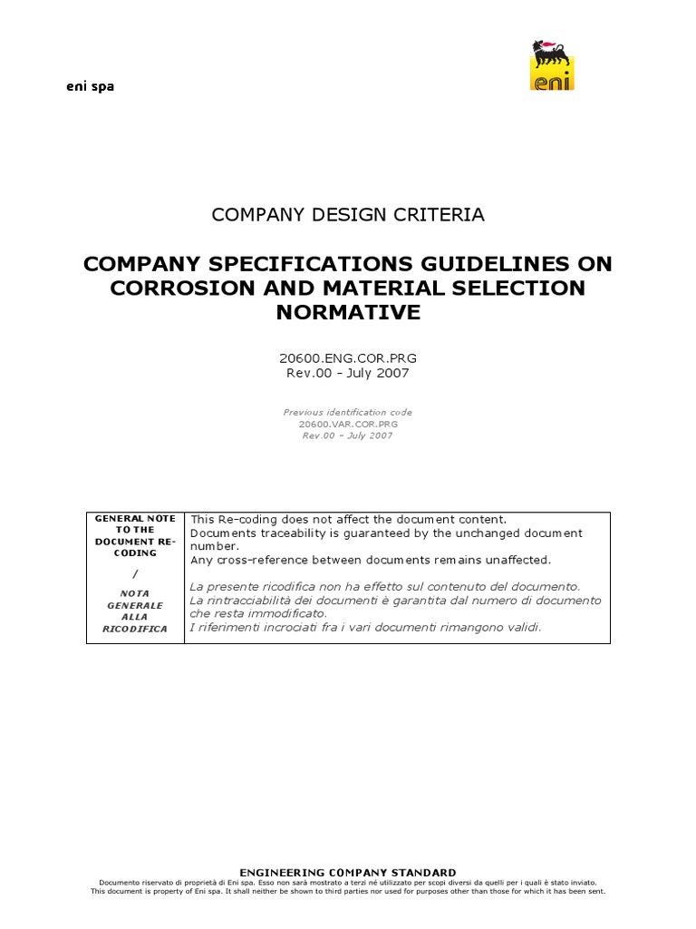 20600e00 Company Specifications Guidelines On Corrosion And Material Selection Normative Jan