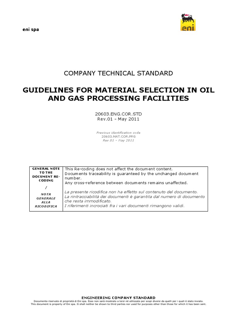 20603E01, Guidelines For Material Selection in O&G Processing ...