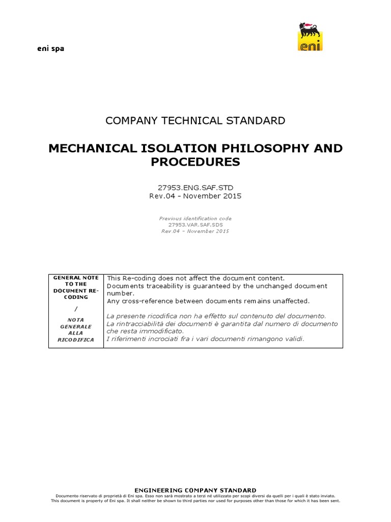 27953E04 - Mechanical Isolation PDF | PDF | Pipe (Fluid Conveyance) | Valve