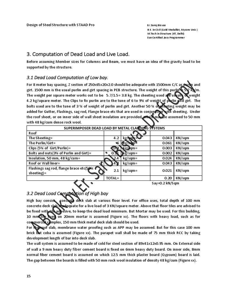 Dead and Live Load Calculations in Steel Design | PDF | Wall | Roof