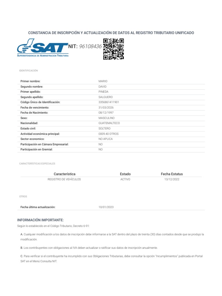 Portal SAT - Constancia de RTU Digital - Guatemala | PDF