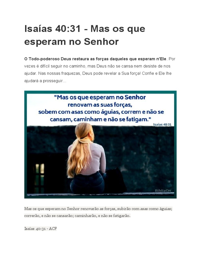 ESTUDO Isaías 40 - 31 - Mas Os Que Esperam No Senhor | PDF | Fé | Deus