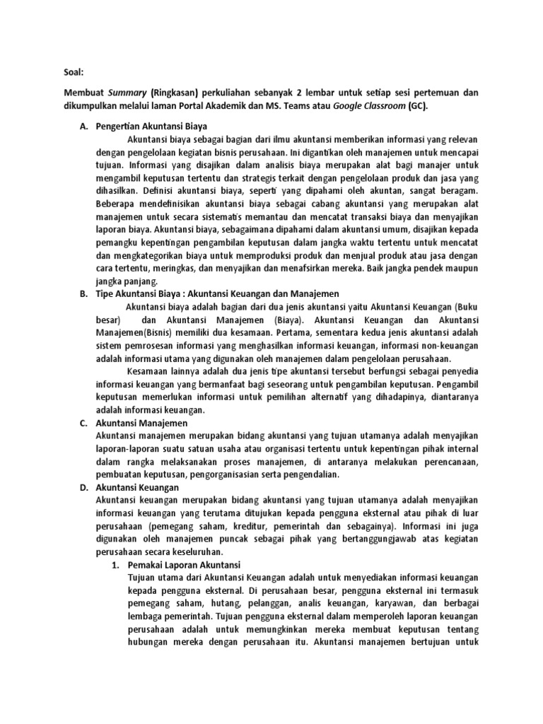 Setyaningrum - Silabi Akuntansi Biaya Materi Bab 1 | PDF