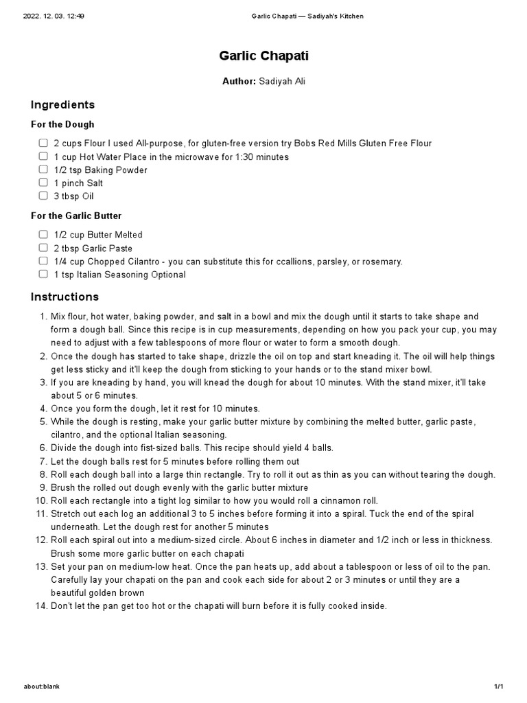 Garlic Chapati Recipe Guide | PDF | Dough | Flour