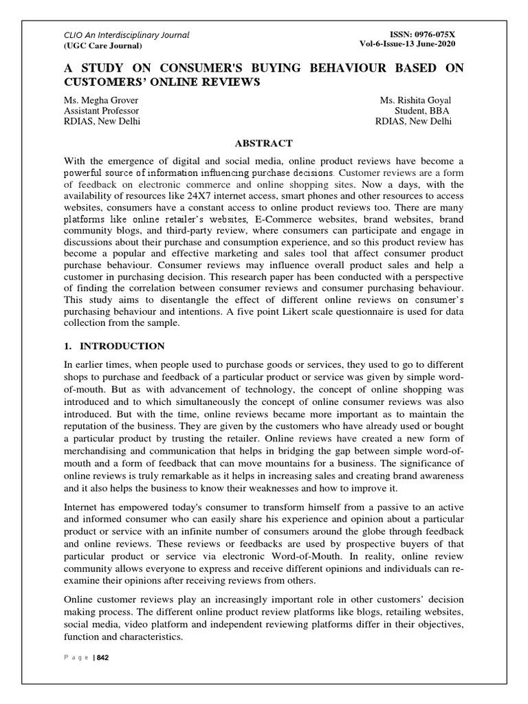 A Study On Consumers Buying Behaviour Based On Customers Online | PDF | Behavior | Consumer ...