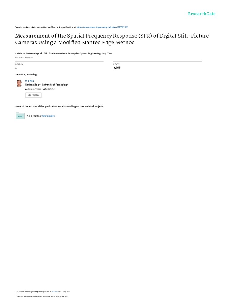 Measurement of The Spatial Frequency Response SFR | PDF | Optical ...
