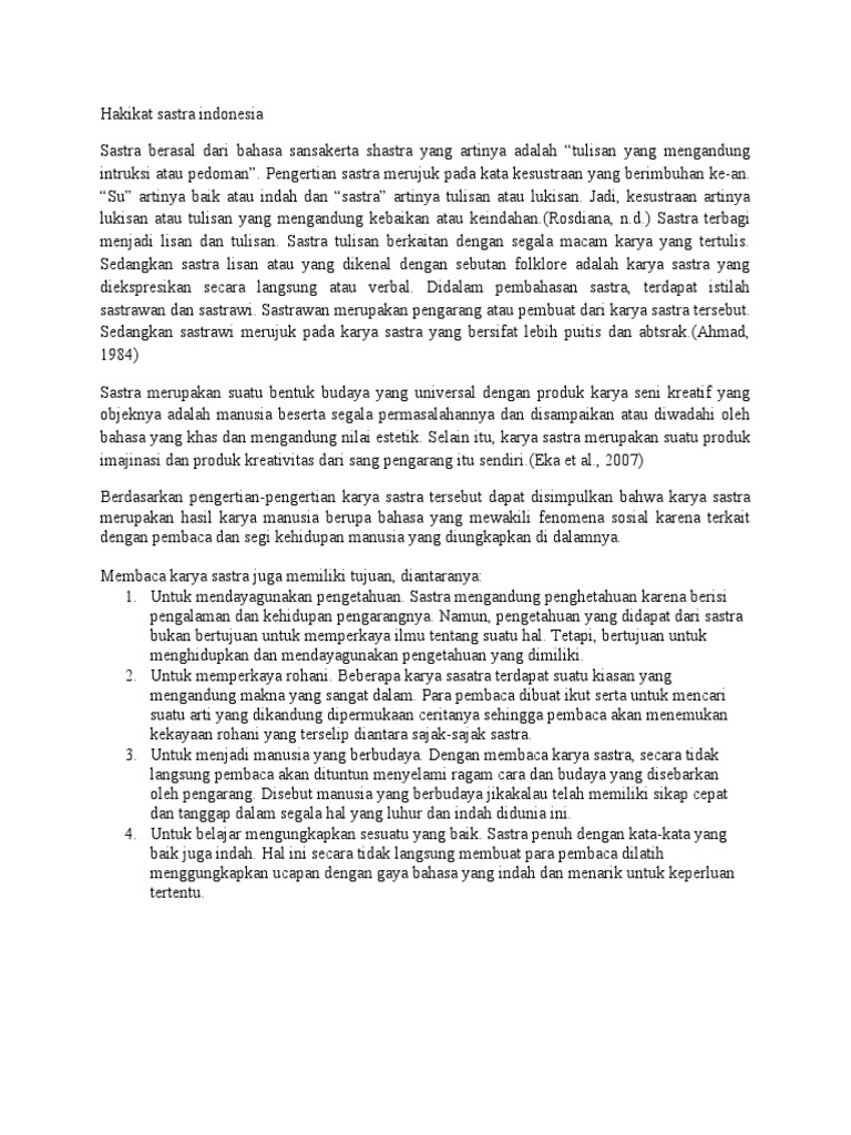 Bahan Makalah Hakikat Sastra | PDF