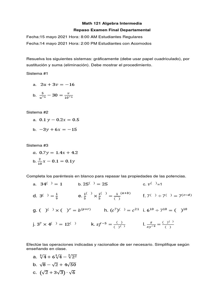 Repaso Examen Final Math 121 | PDF | Análisis complejo | Números