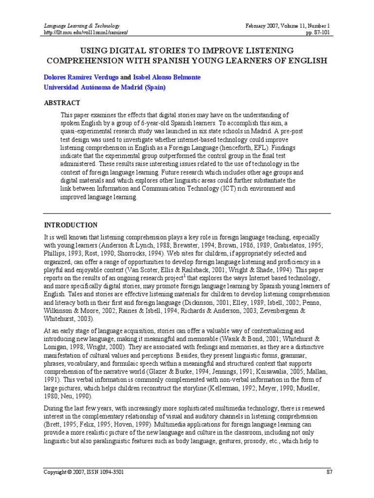 Digital Stories To Improve Listening Skills in Spanish Children | PDF ...