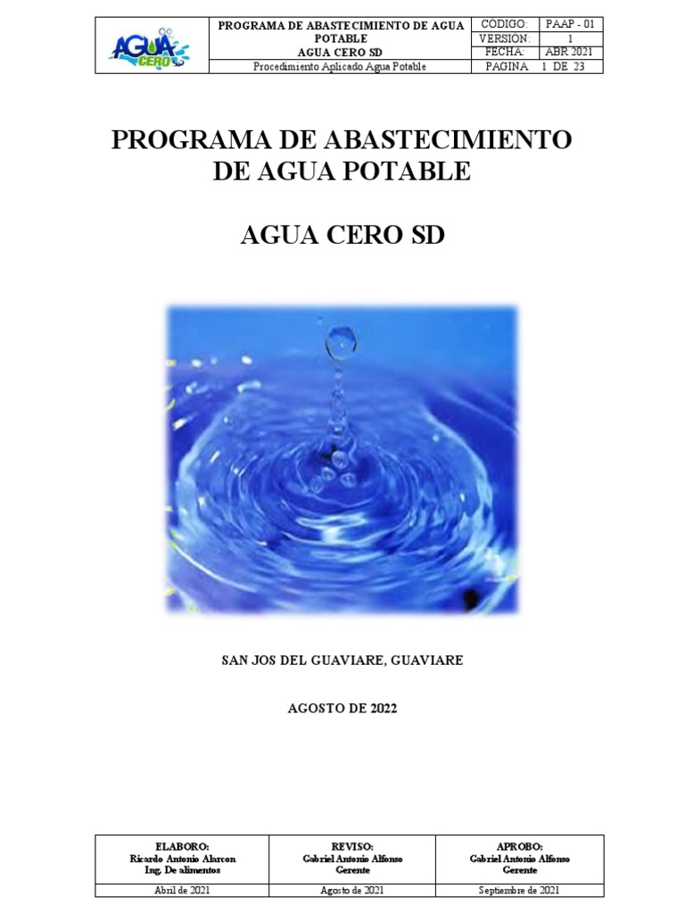 Programa de Abastecimiento de Agua Potable Agua Cero SD | PDF | Agua potable | Agua