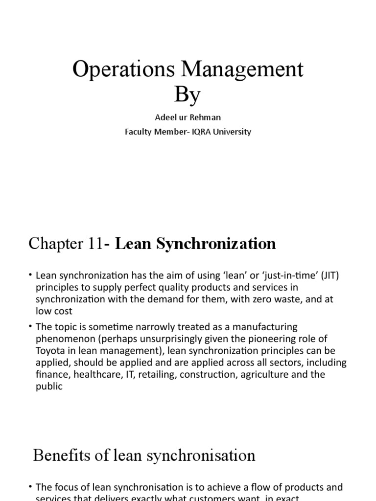 Lean Synchronization Pdf Lean Manufacturing Production And Manufacturing
