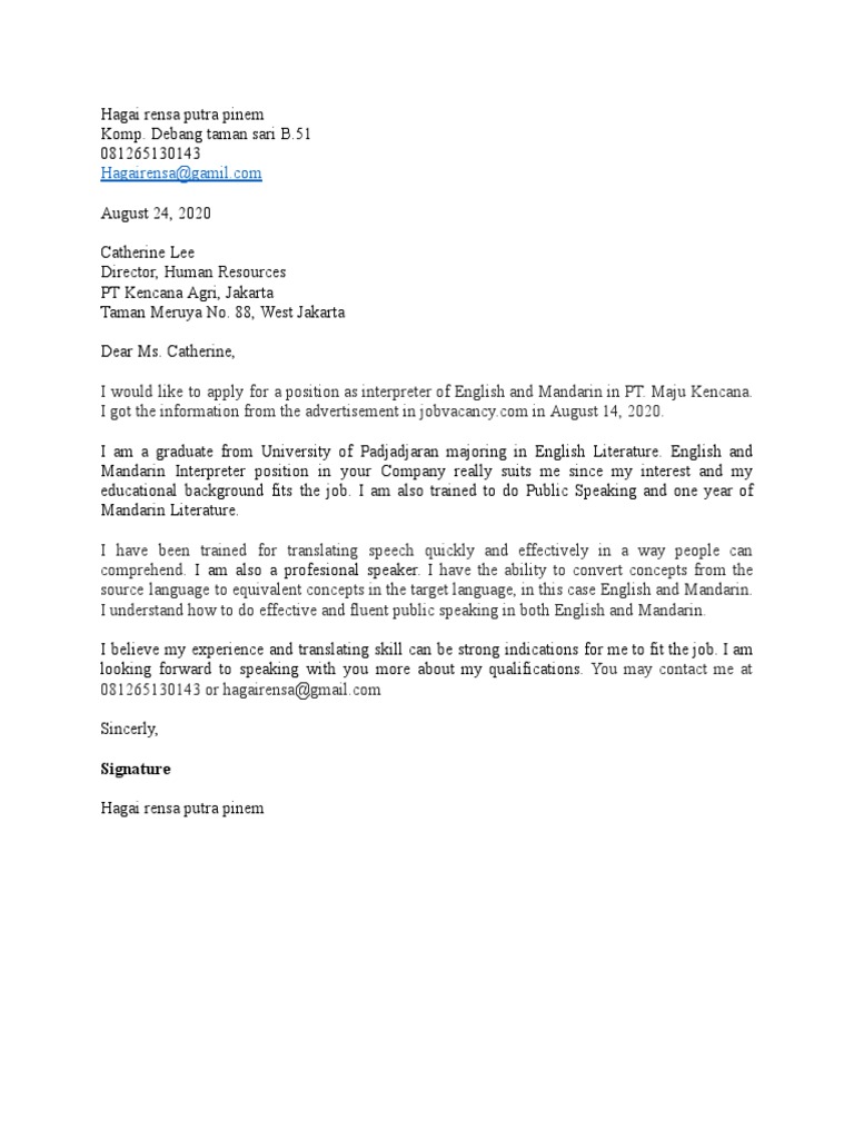 Application Letter Hagai Pinem | PDF | Language Interpretation ...