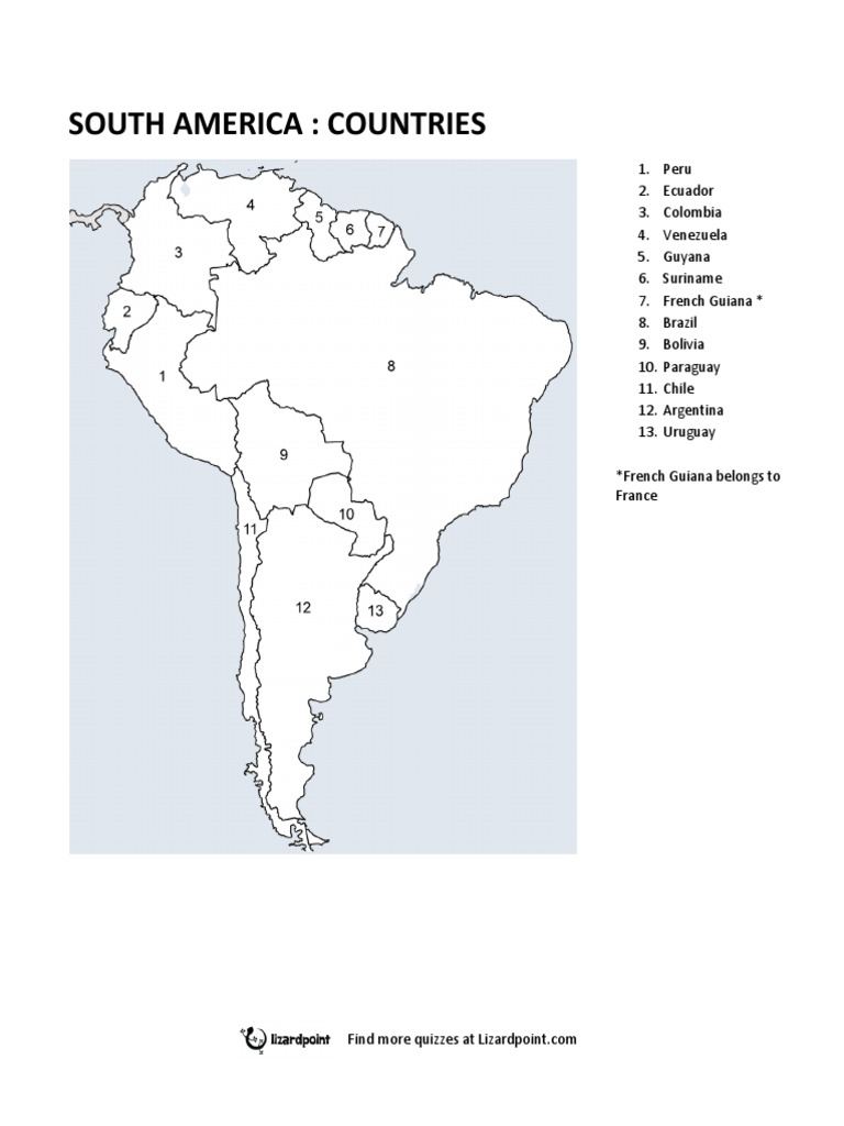 South America Countries Numbered Labeled | PDF