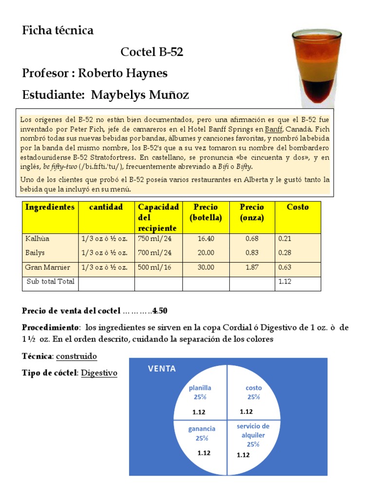 Coctel B-52: Receta y Origen | PDF | Cocina, comidas y vino