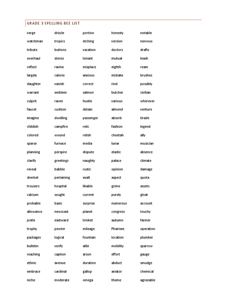 Spelling Bee Lists - Master List | PDF | Young Adult