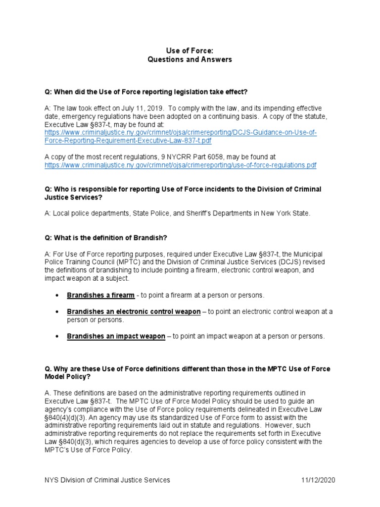 Use of Force - Question and Answers PDF | PDF | Police | Law ...
