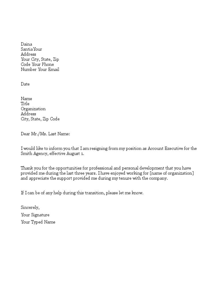 Resignation Letter Template 1 | PDF