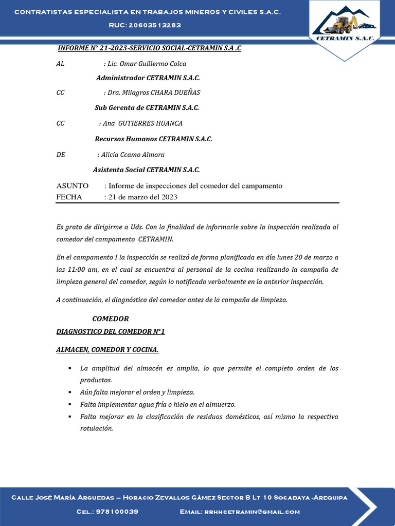 Informe de Inspeccion Comedor 01 | PDF