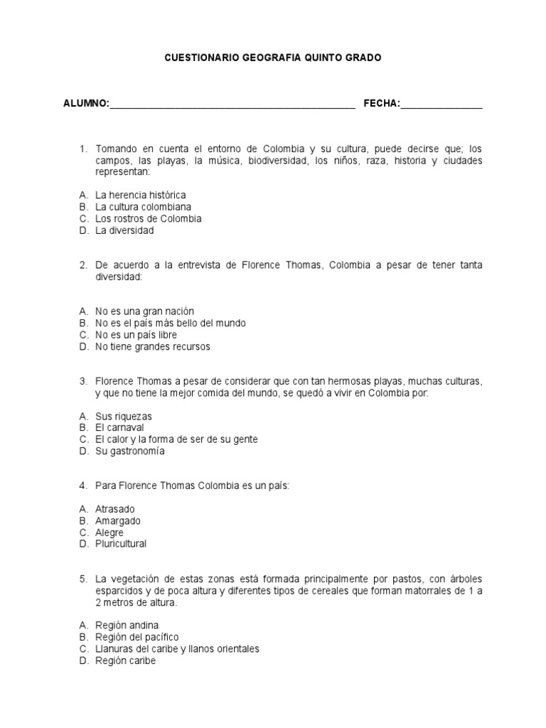 CUESTIONARIO-GEOGRAFIA-5to-GRADO | PDF