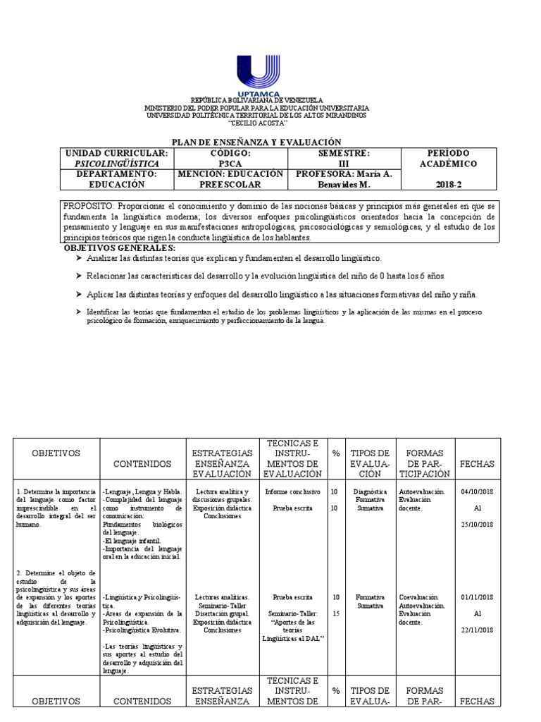 Plan de Enseñanza y Evaluación PLE | PDF | Evaluación | Aquisición de ...