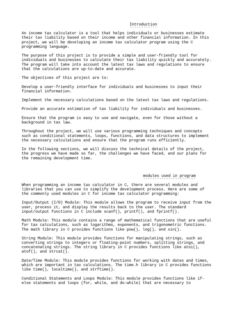 Presubmission Report Income Tax Calculator in C Language | PDF ...