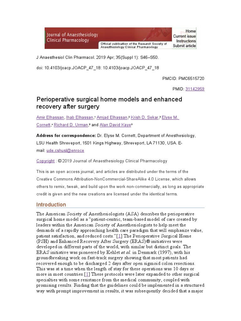 Asa ERAS | PDF | Surgery | Pain Management