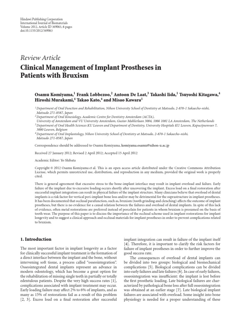 Clinical Management of Implant Prostheses in Patients With Bruxism ... Clinical Management of Implant Prostheses in Patients With Bruxism ...