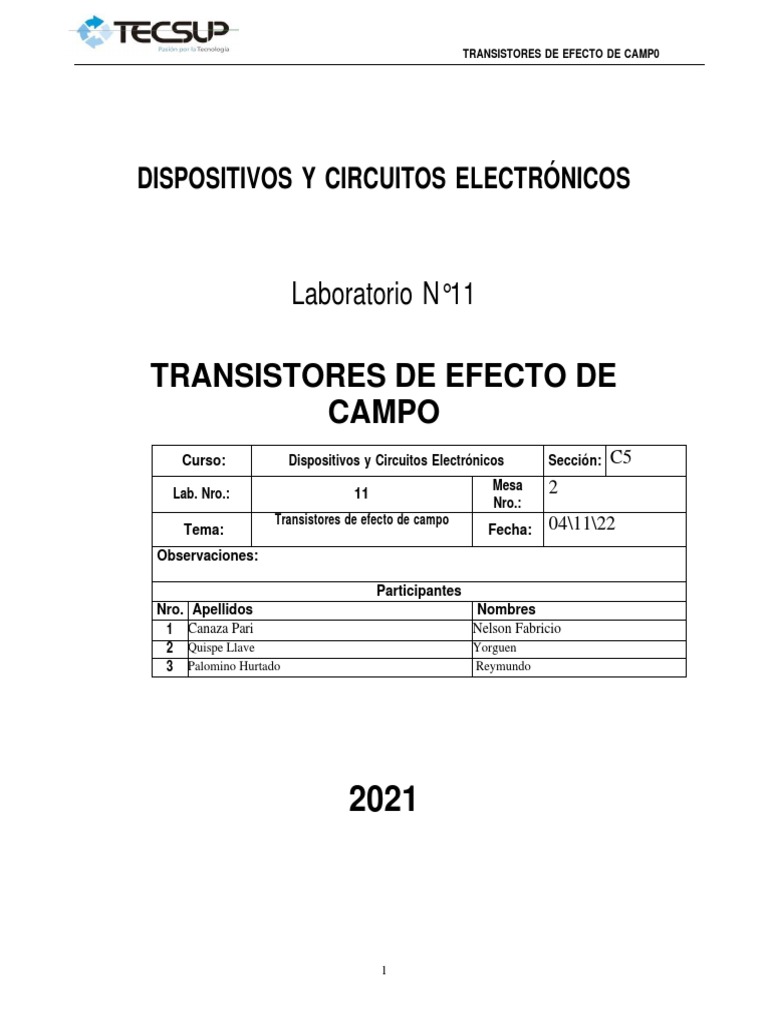 Lab 11 | PDF | Transistor | Transistor de efecto de campo