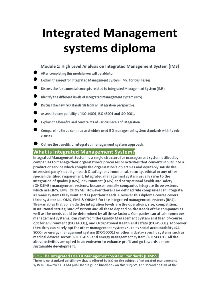 Integrated Management Systems Diploma | PDF | Iso 9000 | Quality ...