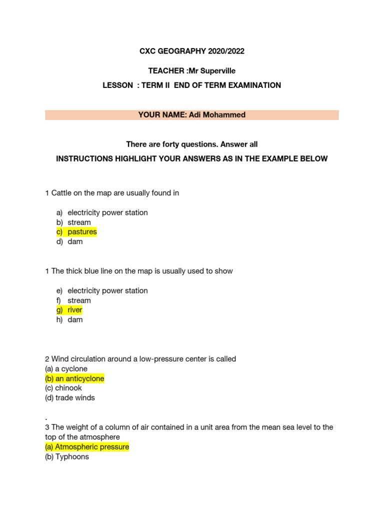 CXC Geography Exam Questions 2022 | PDF | Landslide | Rock (Geology)