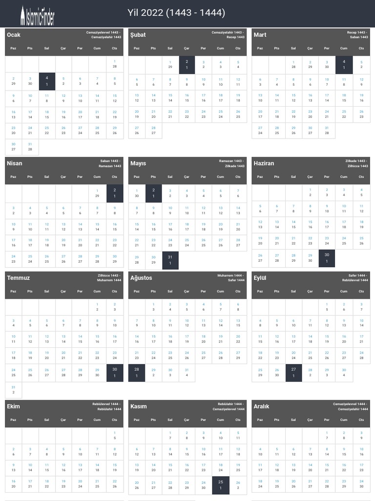 Monthly Islamic Calendar | PDF