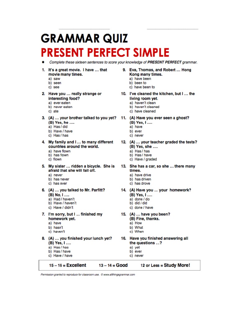 Present Perfect Quiz | PDF