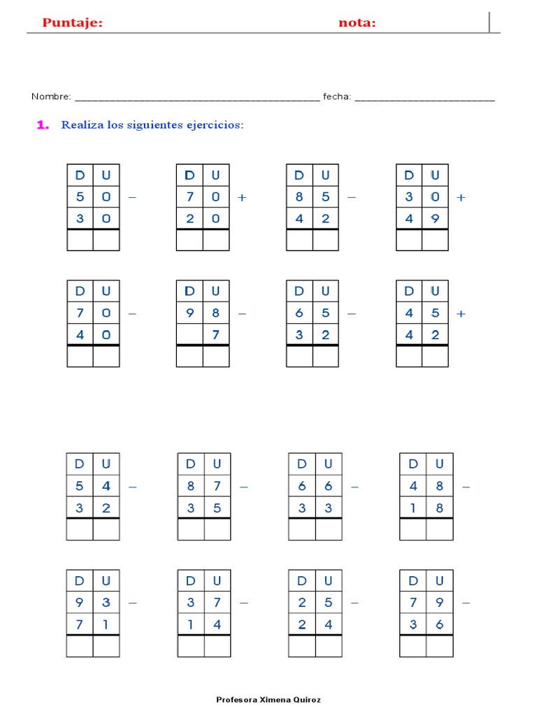 Sumas-y-Restas Valor Posicional | PDF