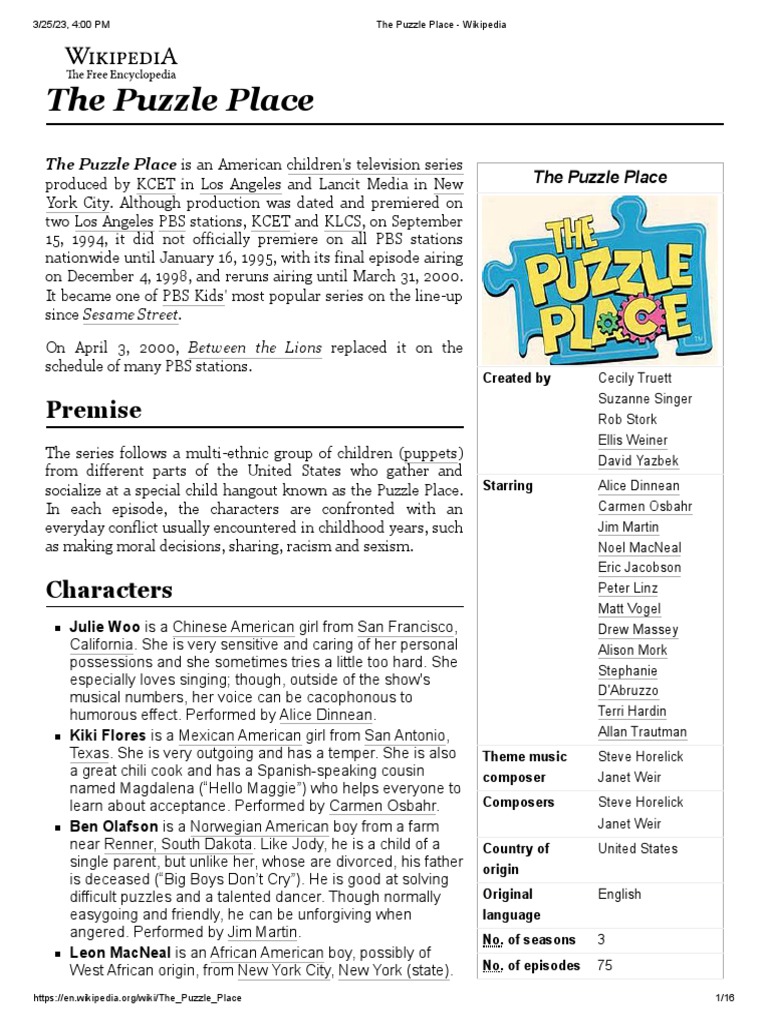 The Puzzle Place - Wikipedia | PDF