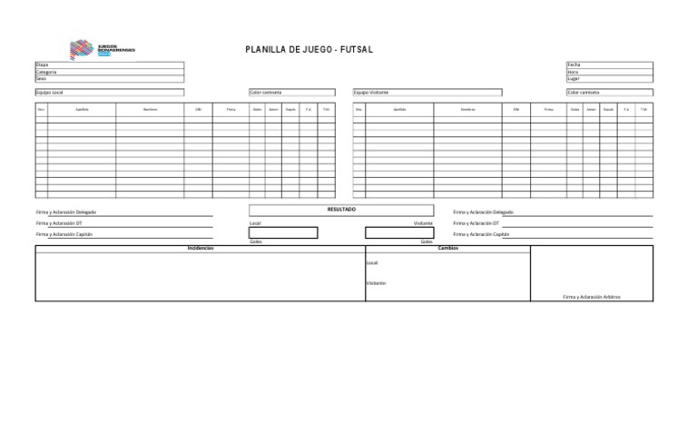 Planilla de Juego Futsal | PDF