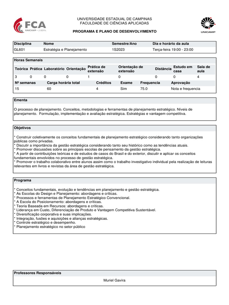 Planejamento Estratégico GL601 | PDF | Gestão estratégica | Planejamento
