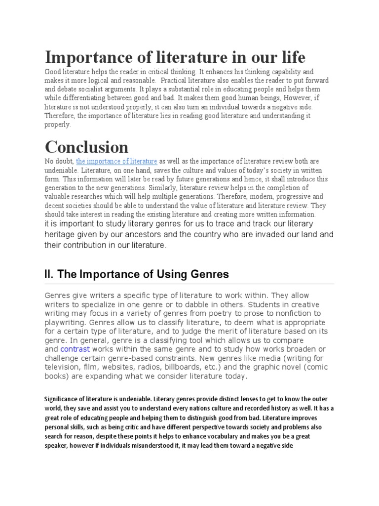 Significance of Literature in Life | PDF | Thought | Genre