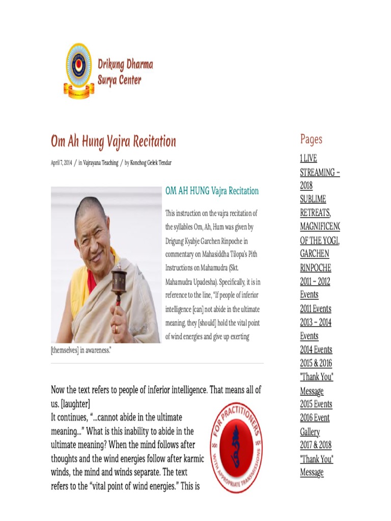 Om Ah Hung Vajra Recitation | PDF