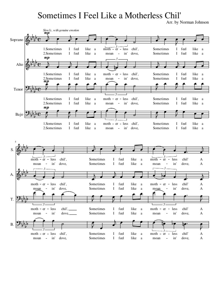 Sometimes I Feel Like A Motherless Chil' | PDF | Vocal Music | Singing
