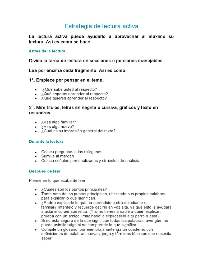 Estrategia de Lectura Activa | PDF