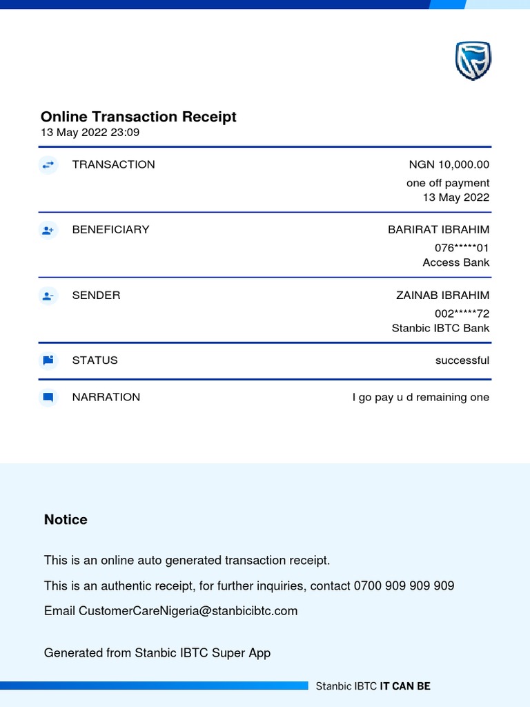 Online Transaction Receipt: Notice | PDF