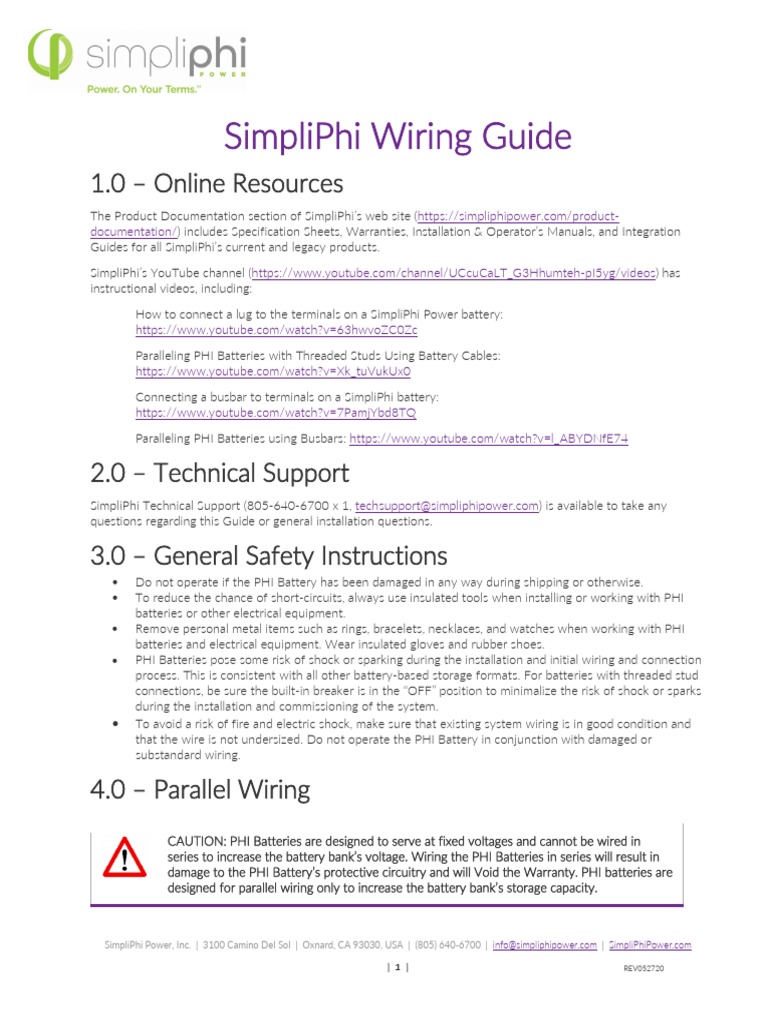 Simpliphi Power Phi Series Batteries Threaded Terminal Wiring Guide ...
