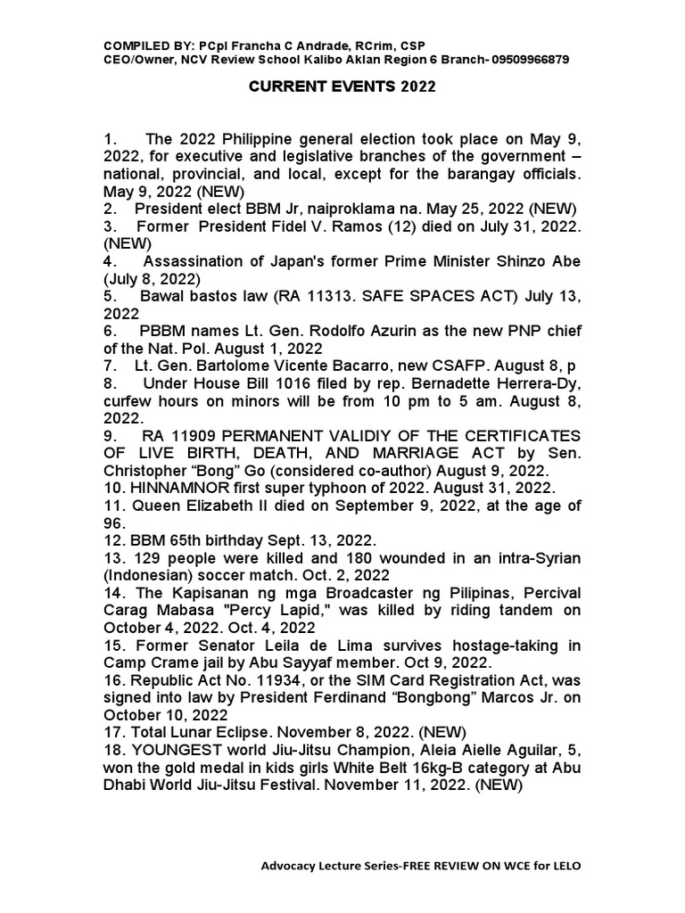 FRANCHA CURRENT EVENTS 2022 and 2023 | PDF | Philippines