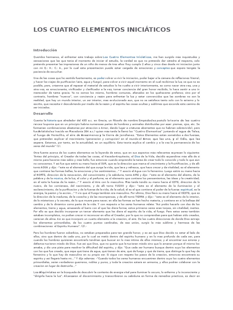 Cuatro Elementos Iniciáticos en la Masonería | PDF | Mito de la ...