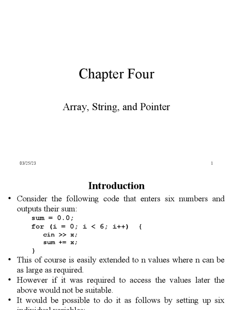 Chapter Four - Arrays, Pointers and Strings | PDF | Pointer (Computer Programming) | String ...