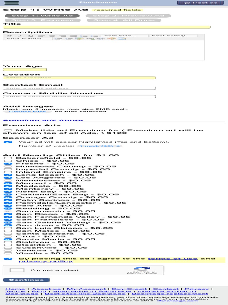 Ad Post Form - 2backpage | PDF