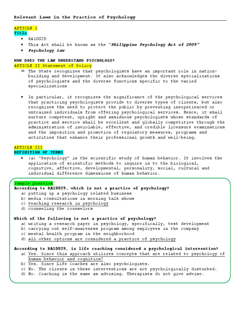 Relevant Laws in The Practice of Psychology | PDF | Psychology ...