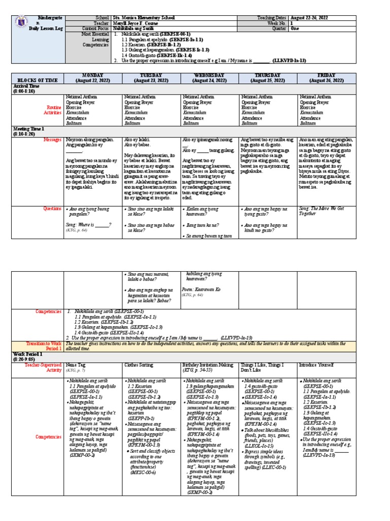 Kindergarten DLL MELC Q1 Week 1 | PDF Kindergarten DLL MELC Q1 Week 1 | PDF