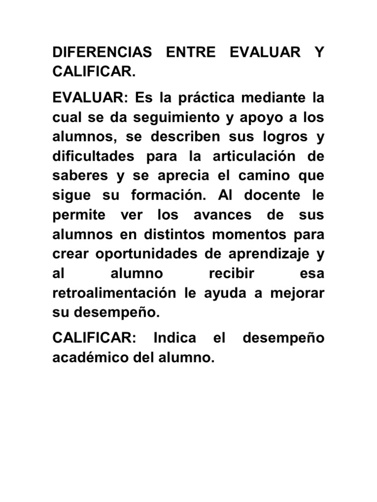 Diferencias Entre Evaluar y Calificar | PDF