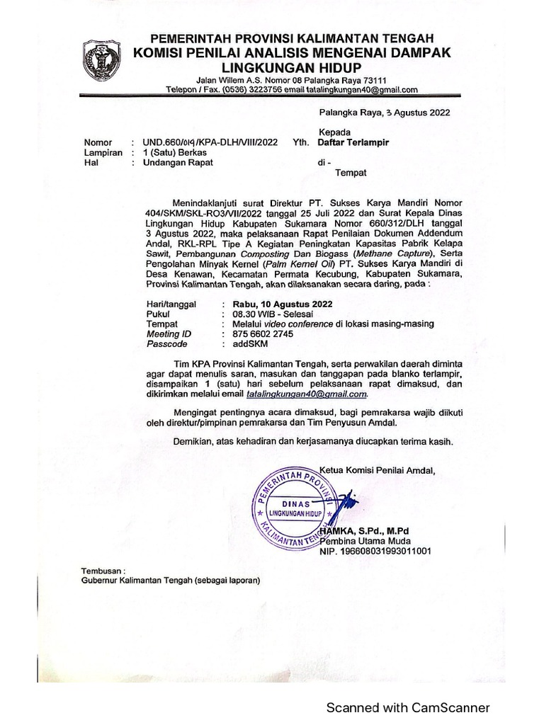 Surat Undangan Penilaian Addendum PT. SK | PDF